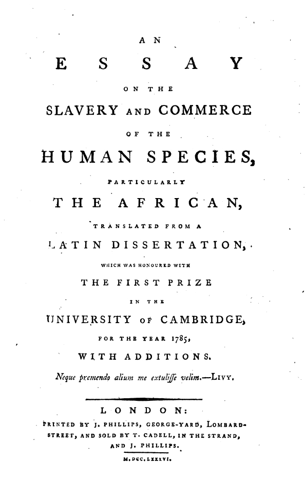 Thomas Clarkson’s Latin Essay: The Origins and Legacy of an Antislavery ...